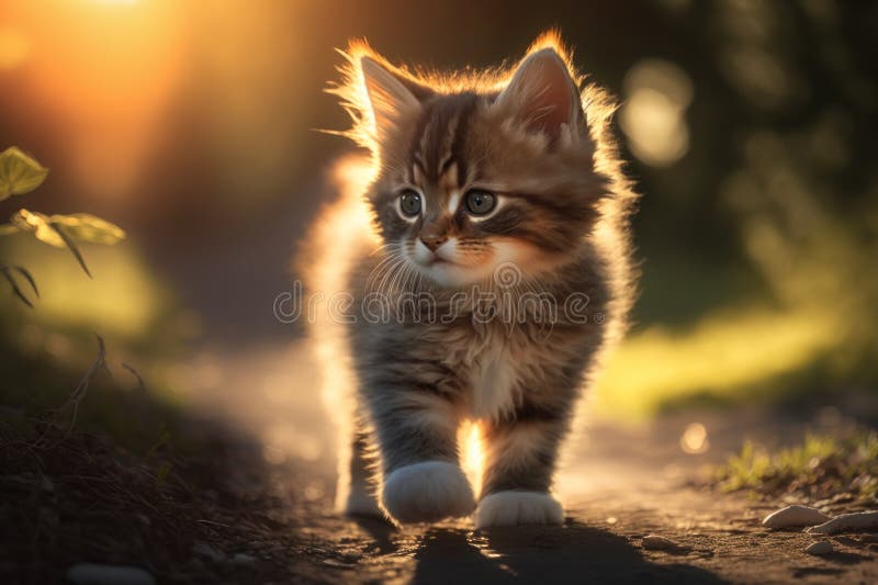 Baby Cute Cat at Park and Sunset Time Background. Generative Ai Stock ...