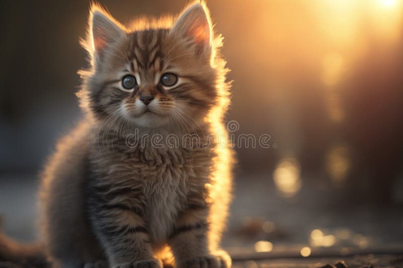 Baby Cute Cat at Park and Sunset Time Background. Generative Ai Stock ...