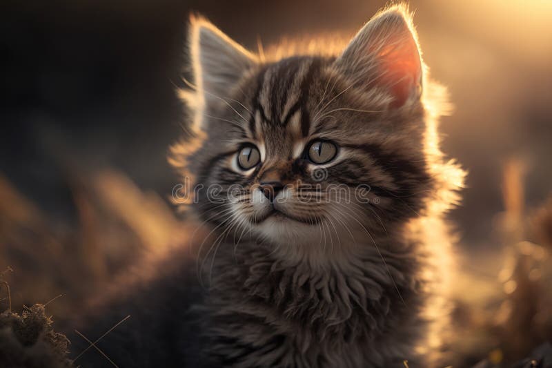 Baby Cute Cat at Park and Sunset Time Background. Generative Ai Stock ...