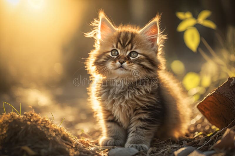 Baby Cute Cat at Park and Sunset Time Background. Generative Ai Stock ...
