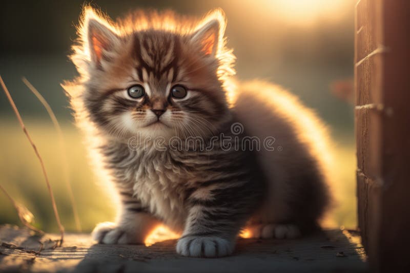 Baby Cute Cat at Park and Sunset Time Background. Generative Ai Stock ...