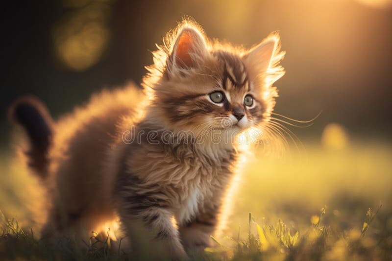 Baby Cute Cat at Park and Sunset Time Background. Generative Ai Stock ...