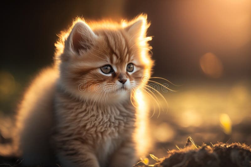 Baby Cute Cat at Park and Sunset Time Background. Generative Ai Stock ...