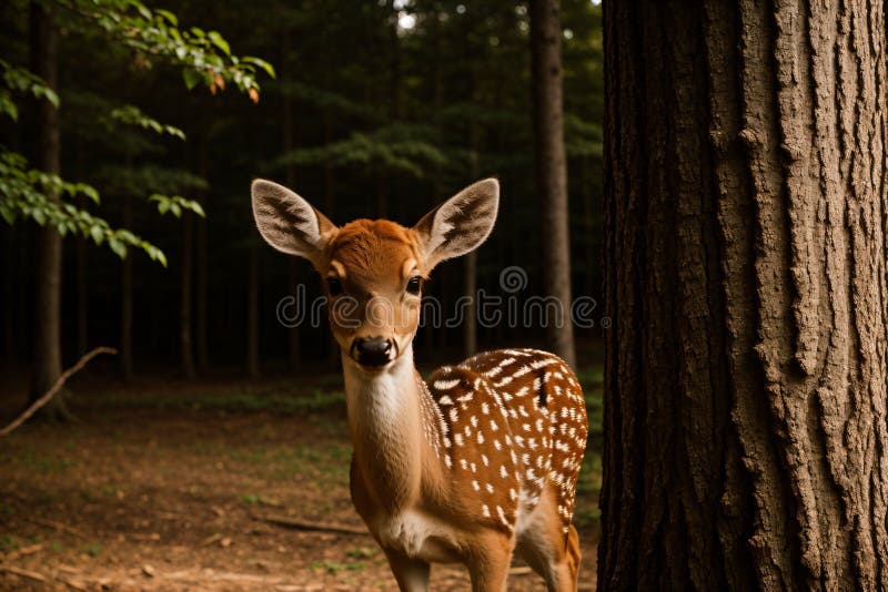 A Deer Peeking Out from Behind Some Green Leaves Stock Illustration ...