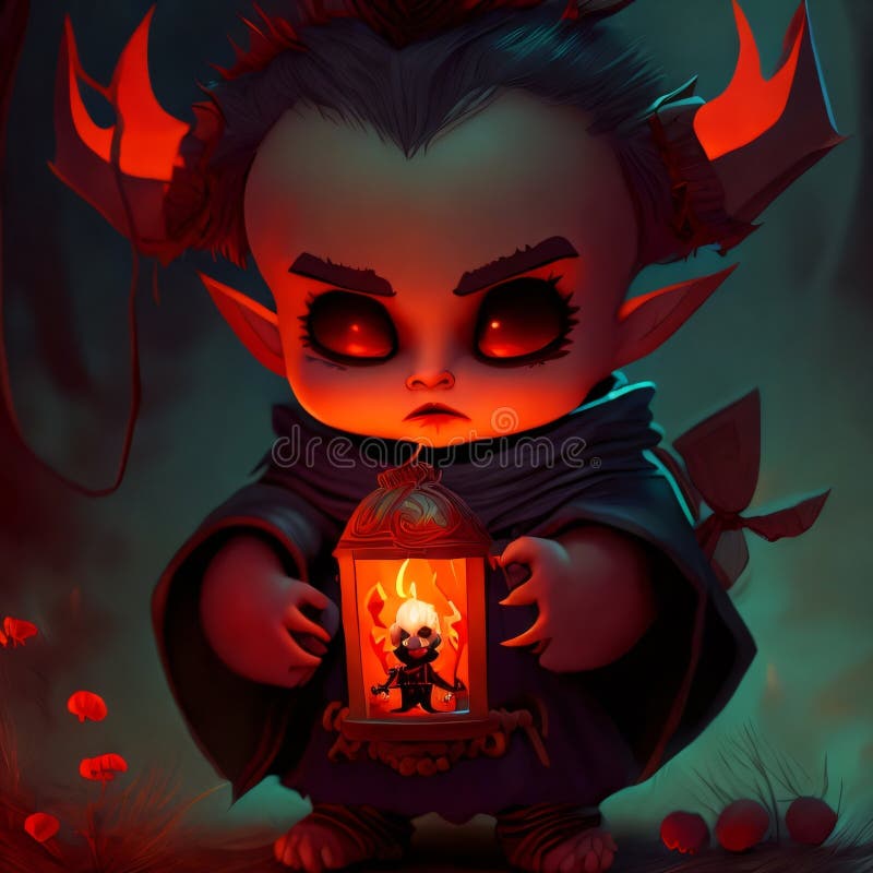Baby Demon Slayer Holding Lantern in the Jumgle Stock Illustration ...