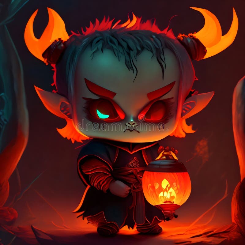 Baby Demon Slayer Holding Red Lantern with Red Eyes Stock Illustration ...
