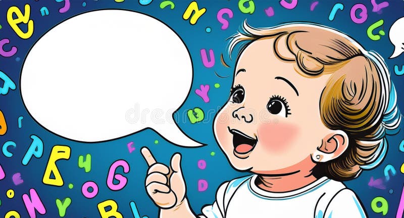 Cartoon Baby Talking with Text Bubble. Stock Illustration ...