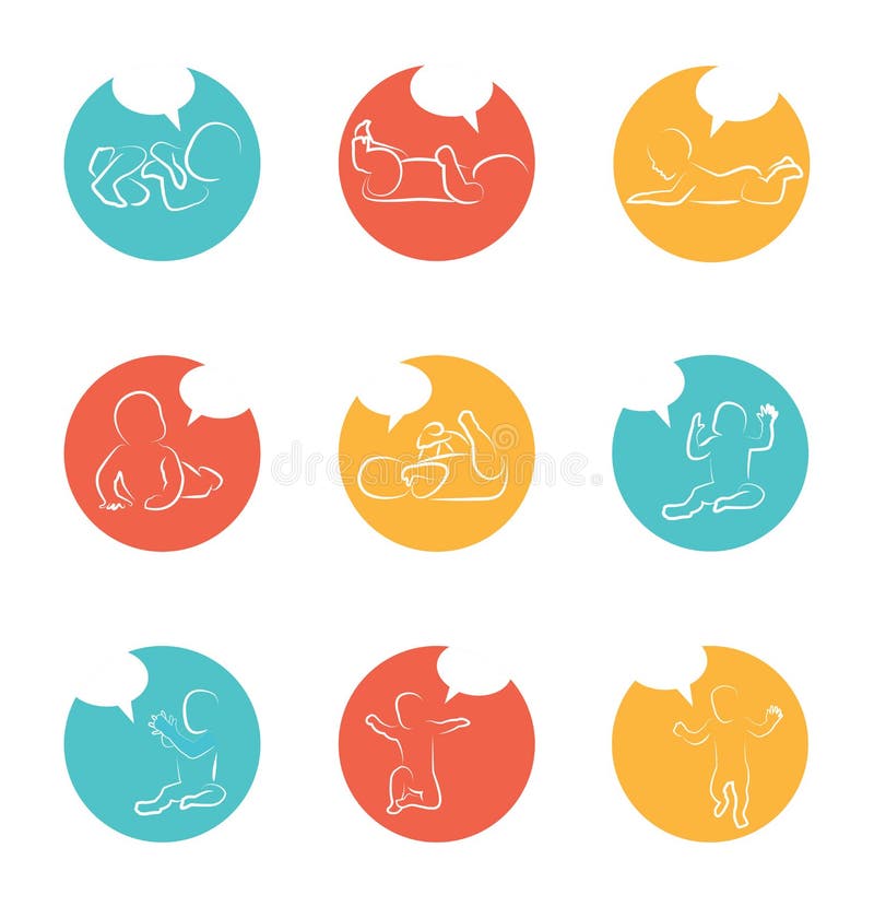 Baby Development Icon, Child Growth Stages. Toddler Milestones Of First ... Baby Development Icon, Child Growth Stages. Toddler Milestones Of First ...