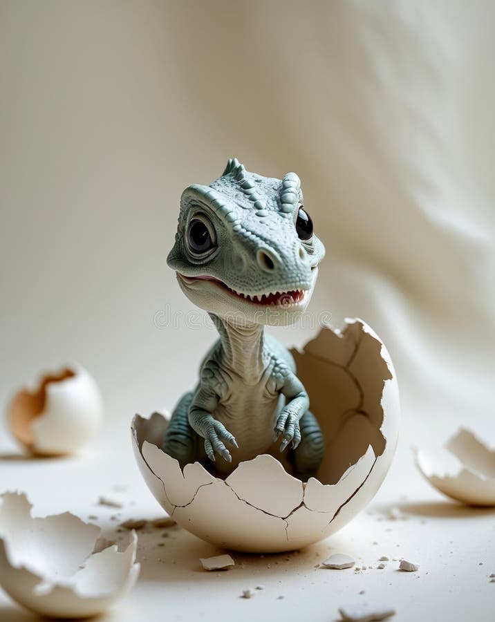Baby Dinosaur Emerging from Egg Shell in Ground Stock Image - Image of ...