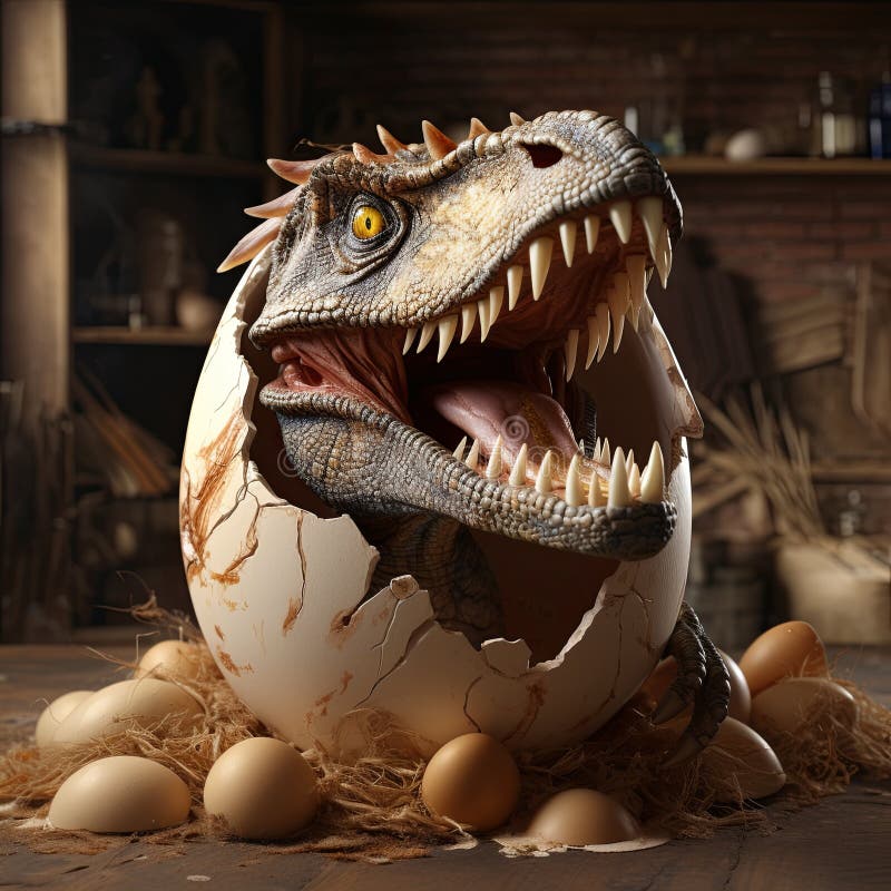 Prehistoric Dinosaur Egg Hatching with Baby Dinosaur Emerging from Its ...