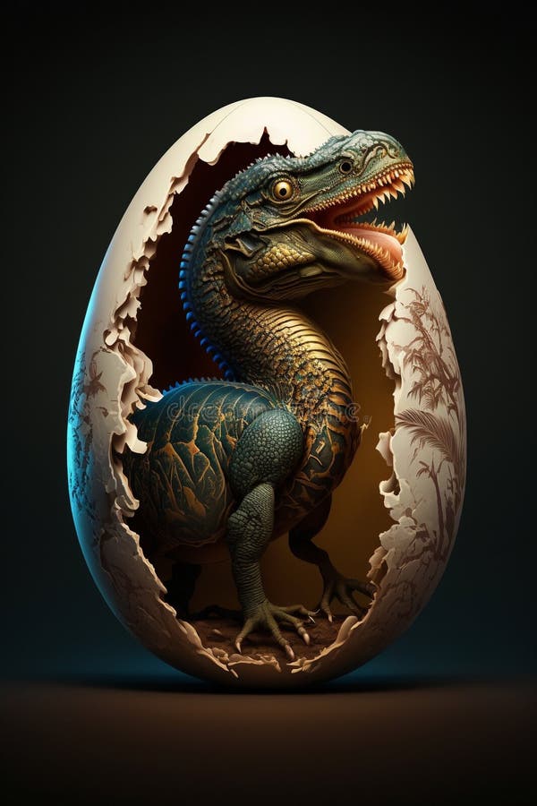 Baby Dinosaur Nesting Out of an Egg. Dinosaur Coming Out of an Egg ...