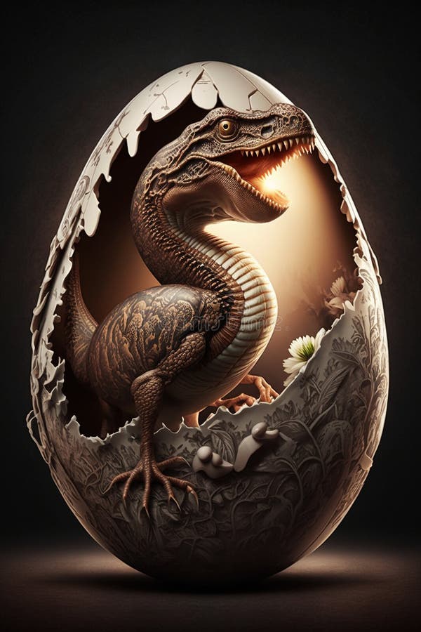 Baby Dinosaur Nesting Out of an Egg. Dinosaur Coming Out of an Egg ...