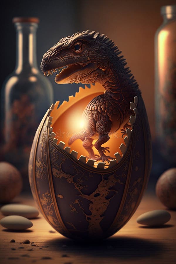 Baby Dinosaur Nesting Out of an Egg. Dinosaur Coming Out of an Egg ...