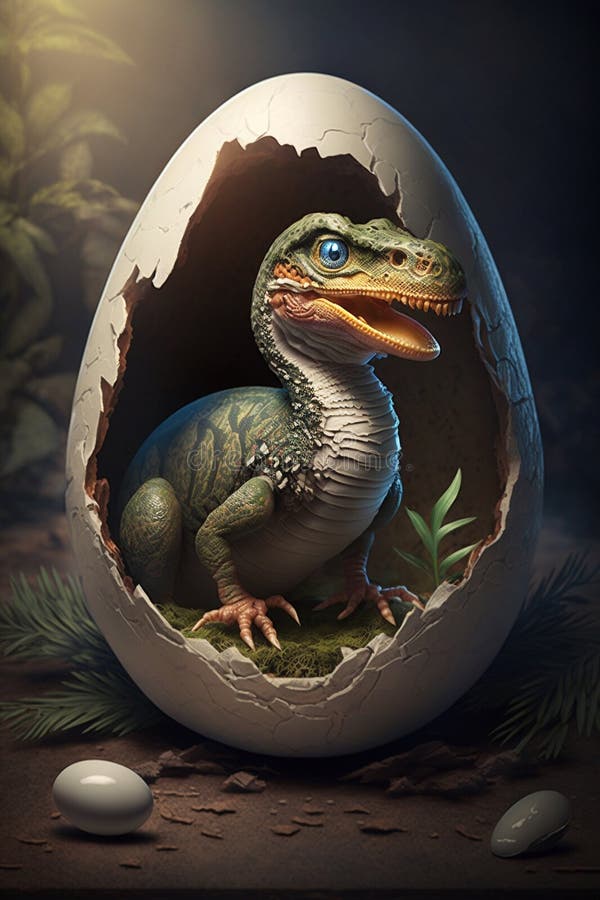 Baby Dinosaur Nesting Out of an Egg. Dinosaur Coming Out of an Egg ...