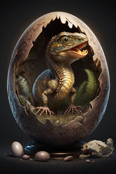 Baby Dinosaur Nesting Out of an Egg. Dinosaur Coming Out of an Egg ...