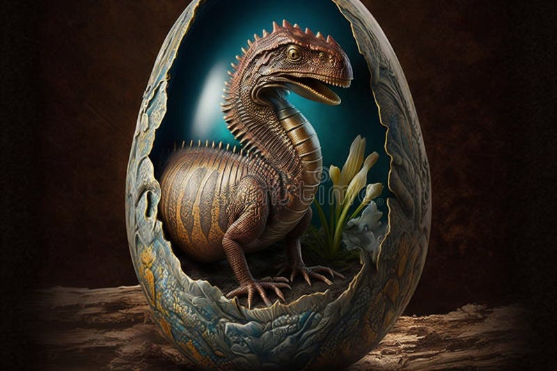 Baby Dinosaur Nesting Out of an Egg. Dinosaur Coming Out of an Egg ...