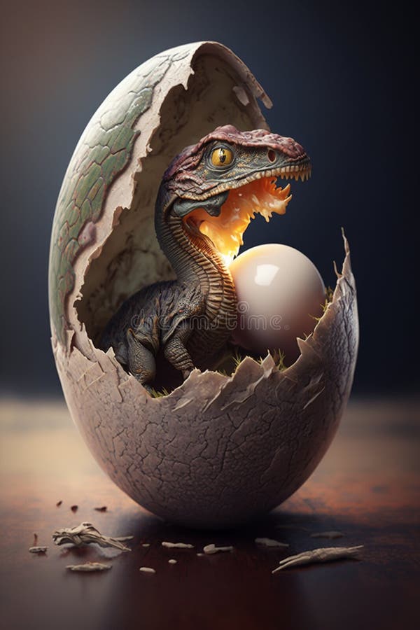 Baby Dinosaur Nesting Out of an Egg. Dinosaur Coming Out of an Egg ...