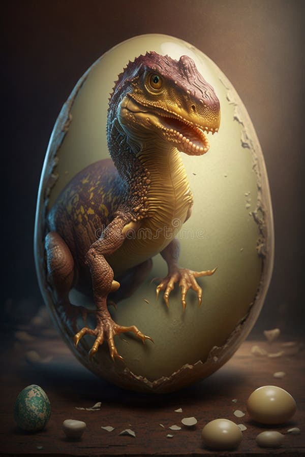 Baby Dinosaur Nesting Out of an Egg. Dinosaur Coming Out of an Egg ...