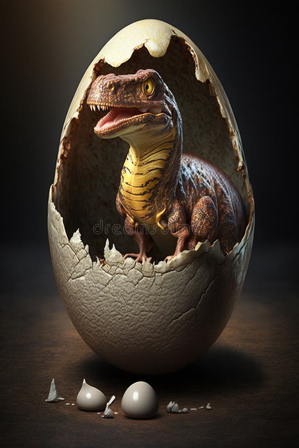 Baby Dinosaur Nesting Out of an Egg. Dinosaur Coming Out of an Egg ...