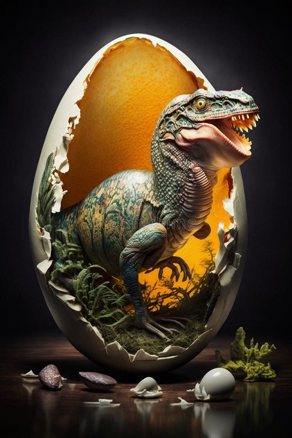 Baby Dinosaur Nesting Out of an Egg. Dinosaur Coming Out of an Egg ...