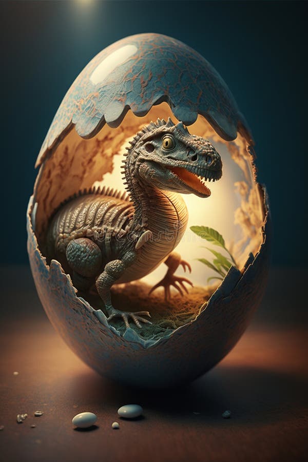 Baby Dinosaur Nesting Out of an Egg. Dinosaur Coming Out of an Egg ...
