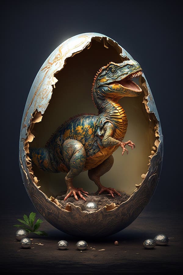 Baby Dinosaur Nesting Out of an Egg. Dinosaur Coming Out of an Egg ...