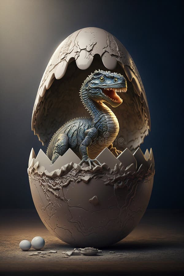 Baby Dinosaur Nesting Out of an Egg. Dinosaur Coming Out of an Egg ...