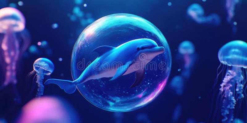 A Baby Dolphin Floating Inside a Giant Glowing Bubble for Magical ...