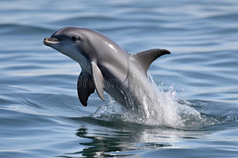 Baby Dolphin Leaping Out of the Water with Its Tail Flapping in the Air ...