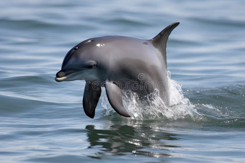 Baby Dolphin Leaping Out of the Water with Its Tail Flapping Stock ...