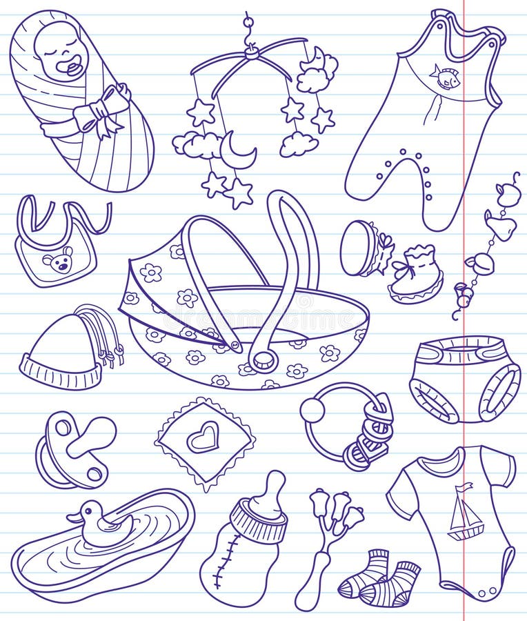 Baby doodles stock vector. Illustration of bathtub, baby - 12804003