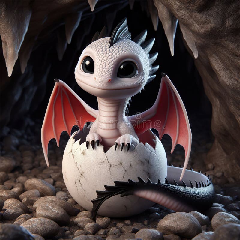 Baby Dragon Hatching from a Rough Skin Egg Stock Illustration ...