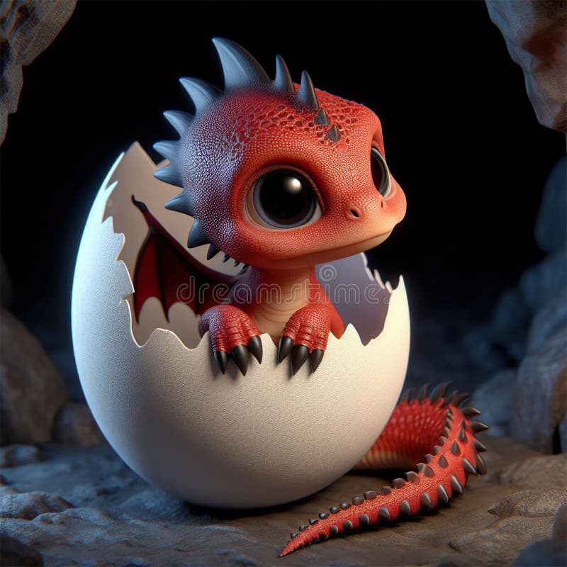 Baby Dragon Hatching from a Rough Skin Egg Stock Illustration ...