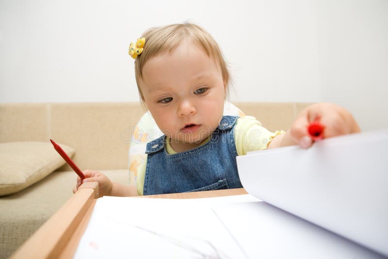 Baby drawing stock image. Image of activity, blond, learning - 6380199