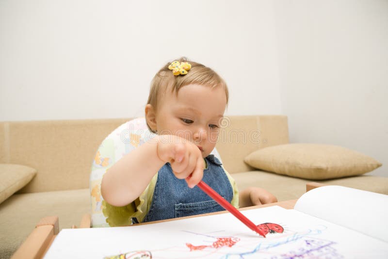 Baby drawing stock image. Image of caucasian, cute, blond - 6380327