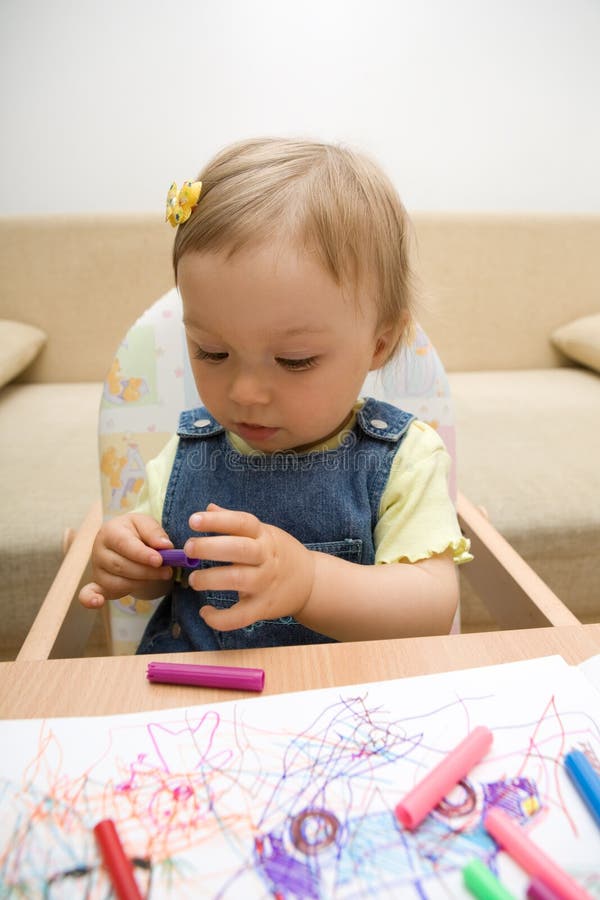 Baby drawing stock image. Image of beautiful, blond, human - 6380347