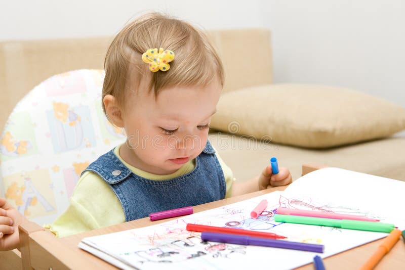 Baby drawing stock photo. Image of female, learning, home - 6380788