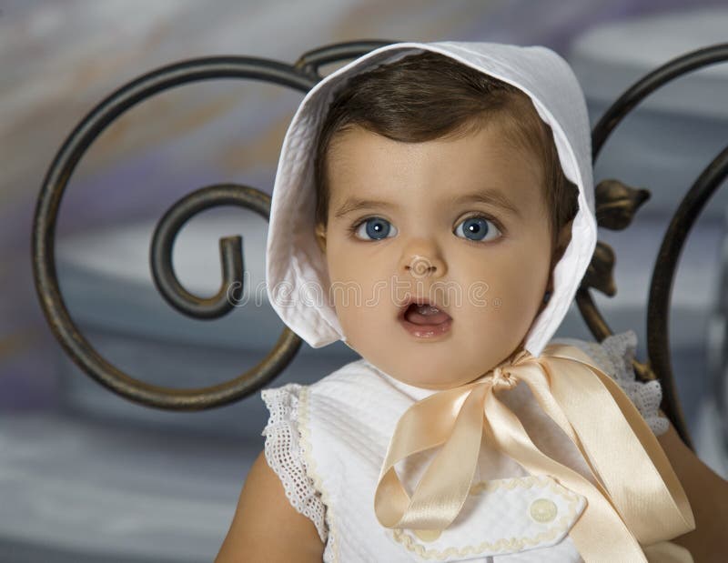 Baby Dressed in Vintage Clothing Stock Photo - Image of ladder, eyes ...