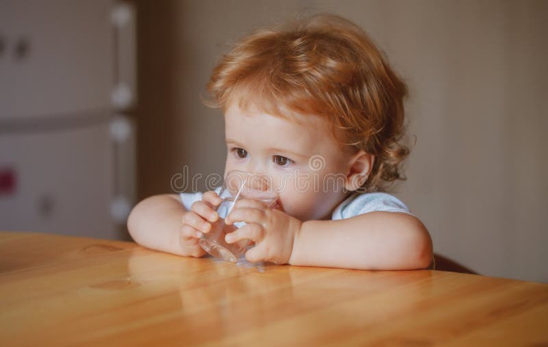 Baby Drink Water. Cute Little Child Drinks Water. Stock Image - Image ...