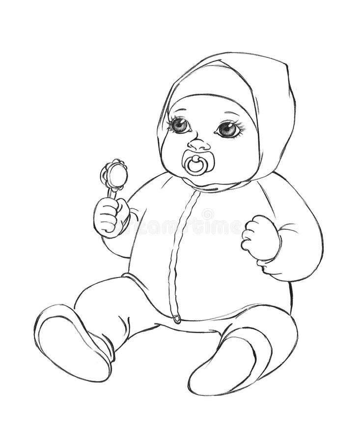 Cute baby - coloring stock vector. Illustration of born - 13636540