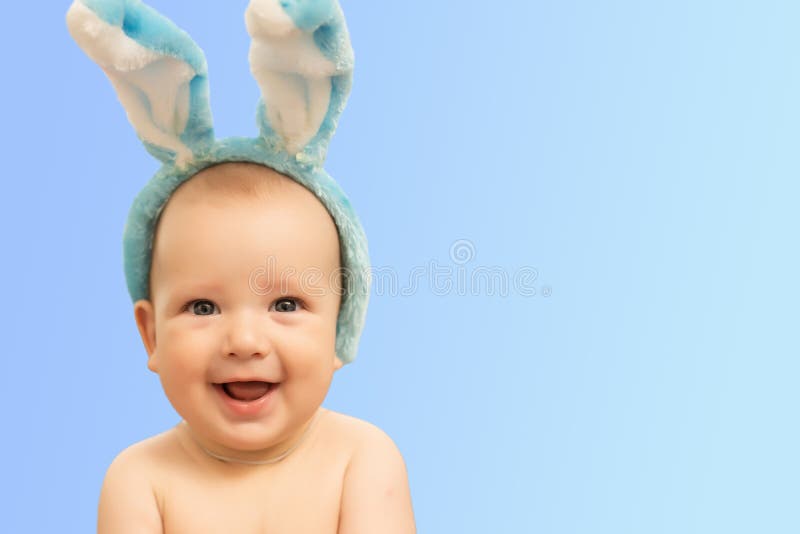 Baby in easter bunny ears stock photo. Image of headband - 265056482