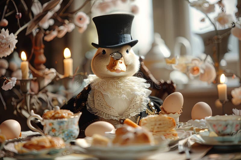 Baby Easter Duck Donning a Top Hat, Inside Cracked Easter Egg ...