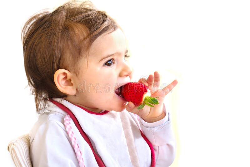 Baby Eat Strawberry Newborn Eat Fruit Stock Image - Image of vegan ...