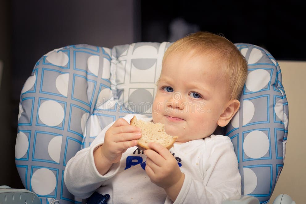 Baby eating bread stock photo. Image of high, hold, holding - 21760310