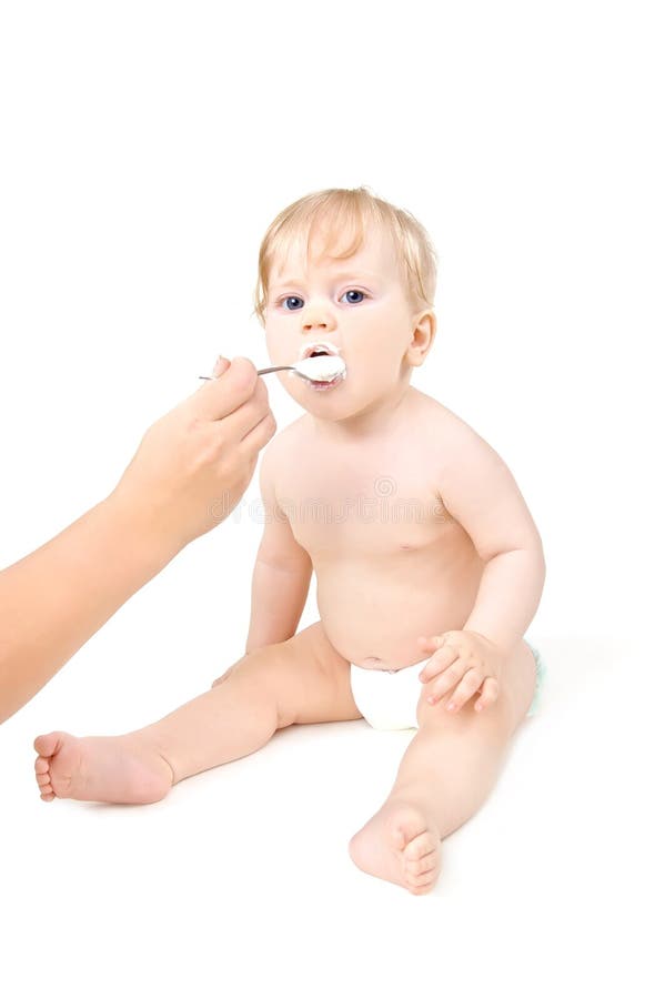 Baby Eating Cottage Cheese or Yogurt Stock Image - Image of food ...