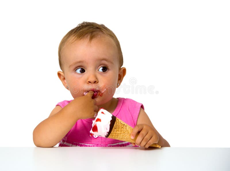 Funny Kid Eating Ice Cream Isolated Stock Photo - Image of dessert ...