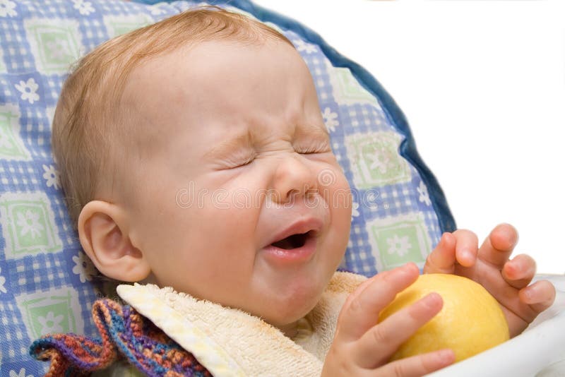 Baby Eating Lemon On Isolated Background Stock Image - Image of child ...