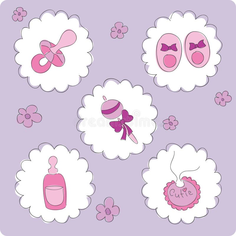 Baby Elements for Baby Girl Stock Vector - Illustration of beautiful ...