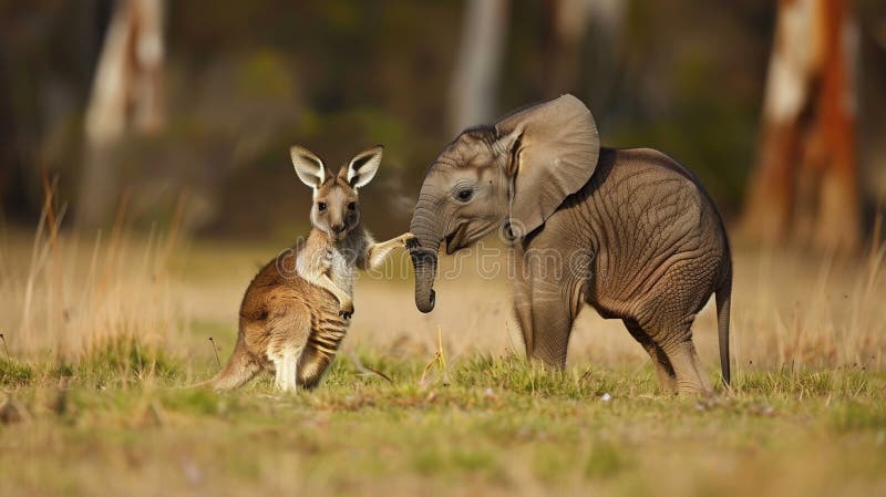 Baby Elephant with Kangaroo Relationship Stock Illustration ...