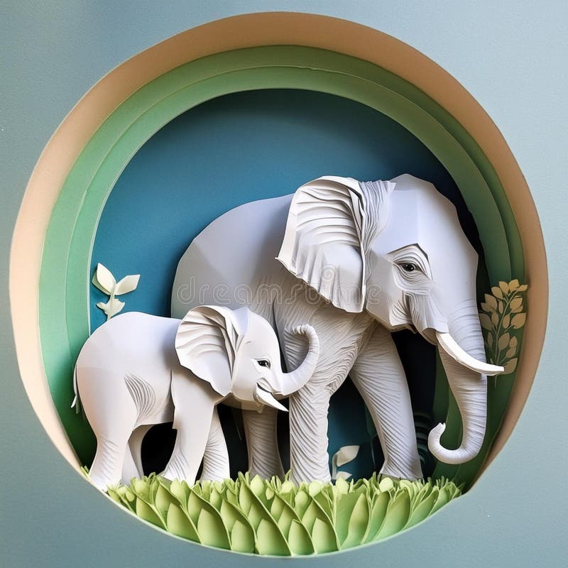 A Baby and Elephant Paper Art Stock Photo - Image of beautiful ...